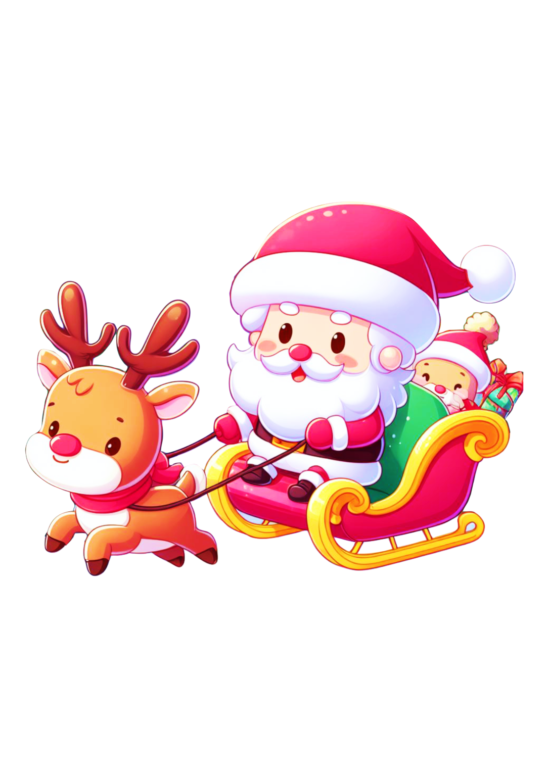 Papai noel no trenó entregando presentes png