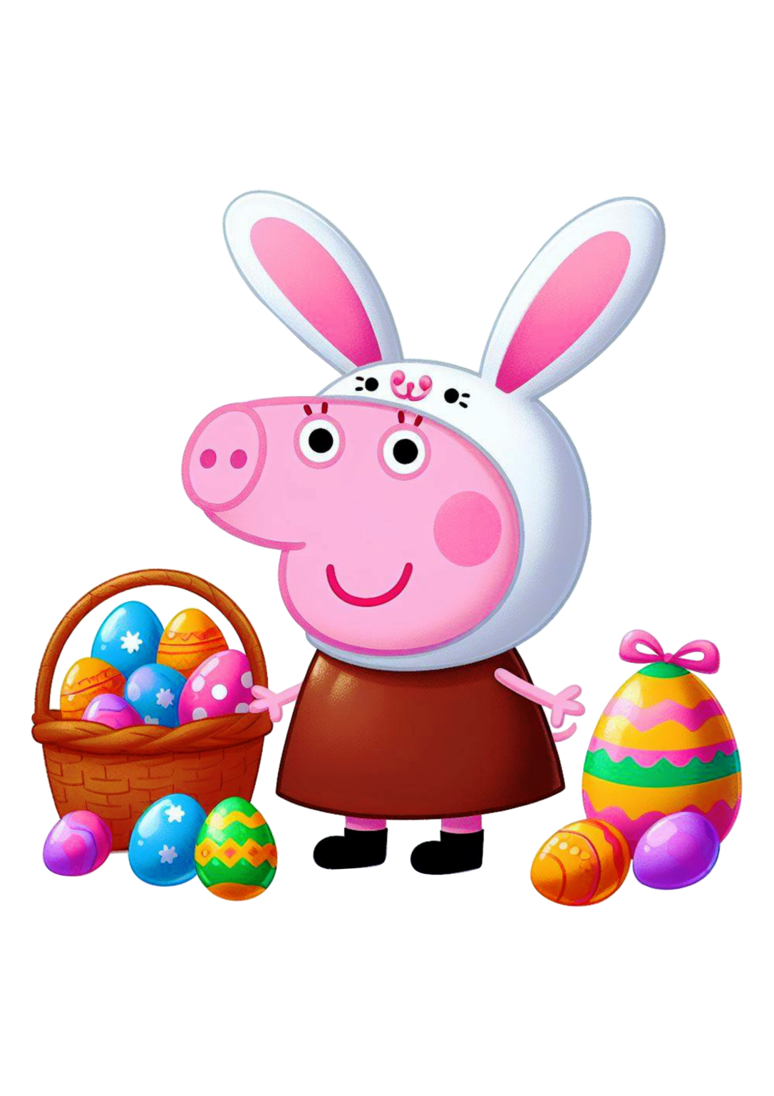 Peppa pig com orelhas de coelhinho com cestinha de ovos de chocolate png Peppa pig com orelhas de coelhinho com cestinha de ovos de chocolate png