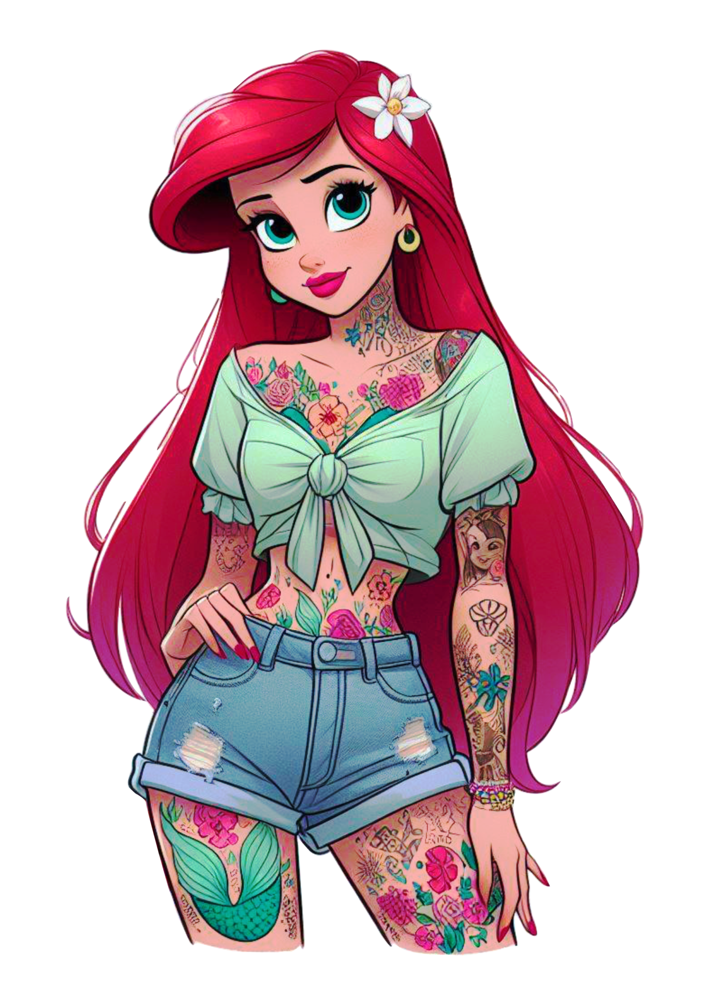 Ariel a pequena sereia tatuada fundo transparente arte conceitual ...