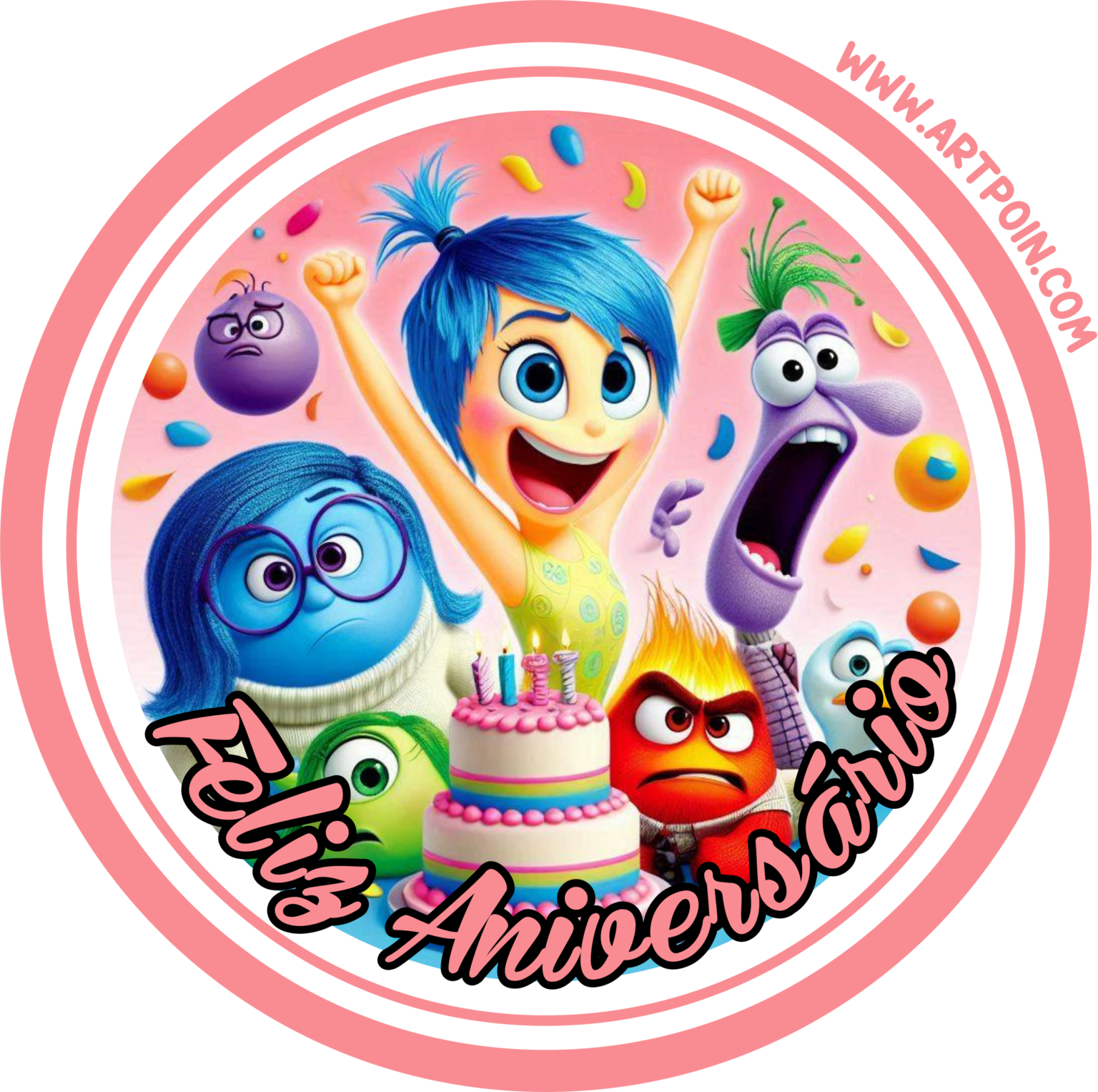 Adesivo redondo para aniversário Filme Disney Divertida Mente png Adesivo redondo para aniversário Filme Disney Divertida Mente png