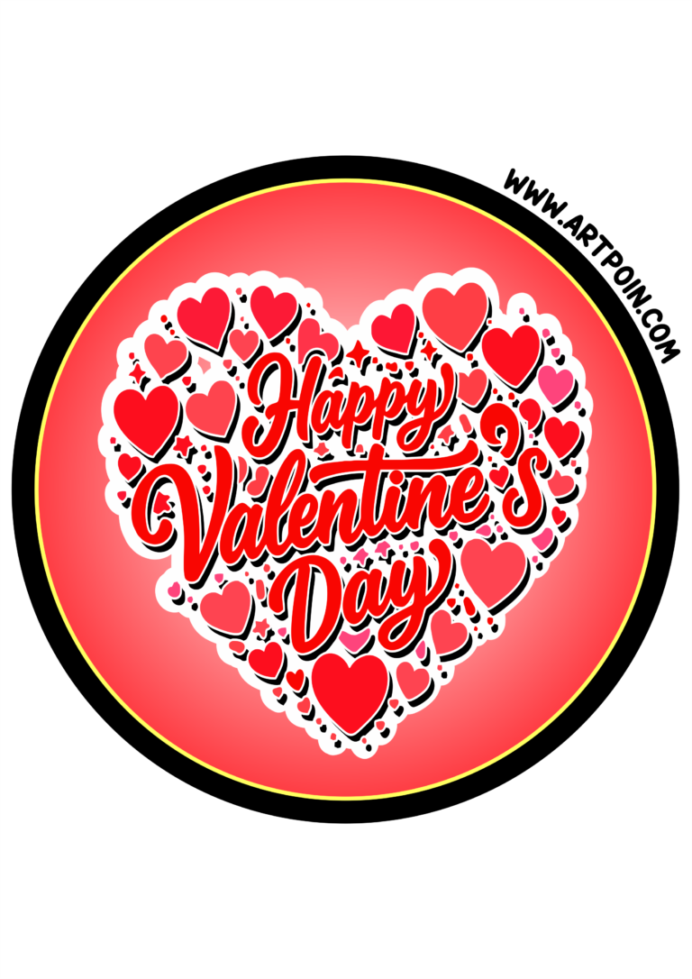 Happy Valentines day round sticker printable red sign and hearts free ...