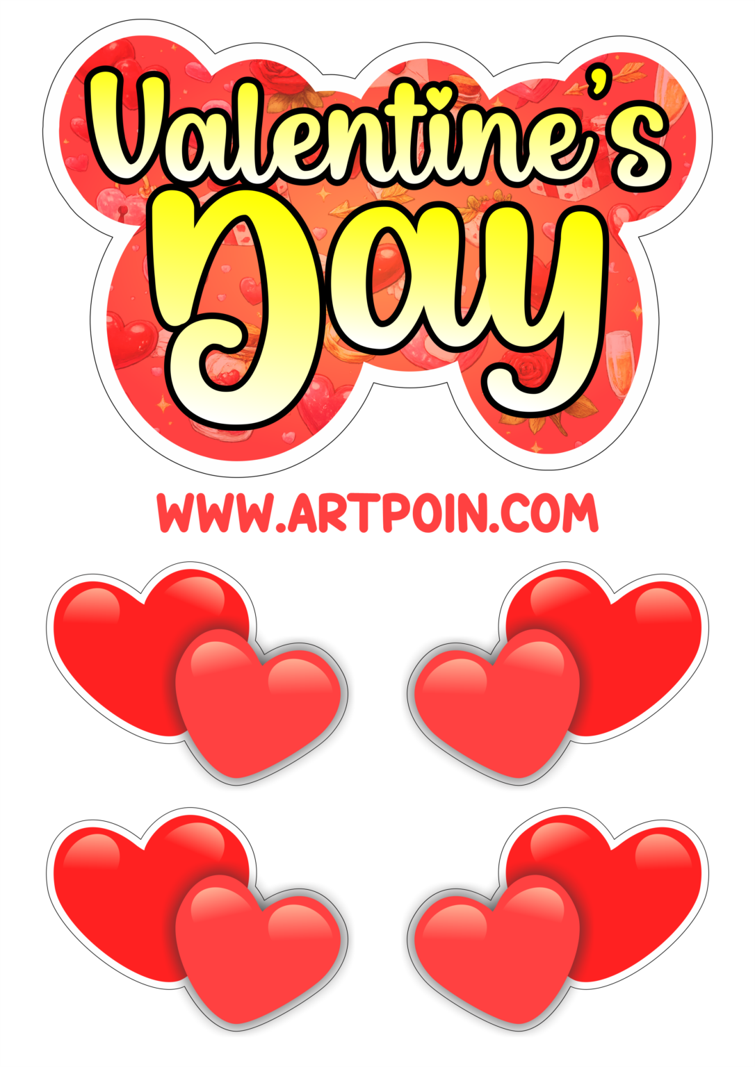 Cake topper valentines day with hearts cute images for decor your party png